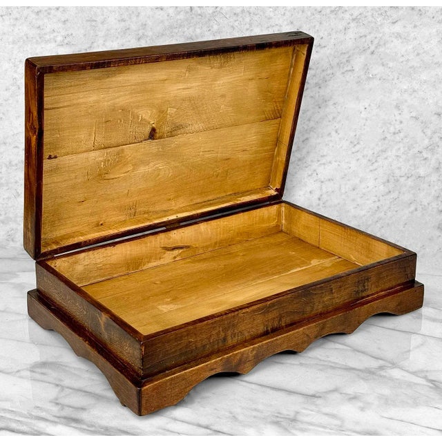 Vintage Traditional Farmhouse Walnut Maple Leaf Storage Box | Chairish