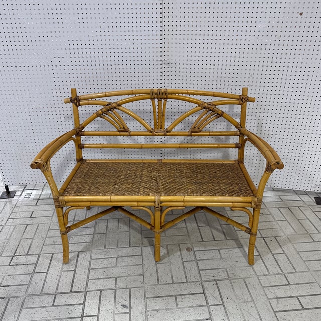 1970s Vintage Mid Century Coastal Chinoiserie Bamboo & Cane Loveseat ...
