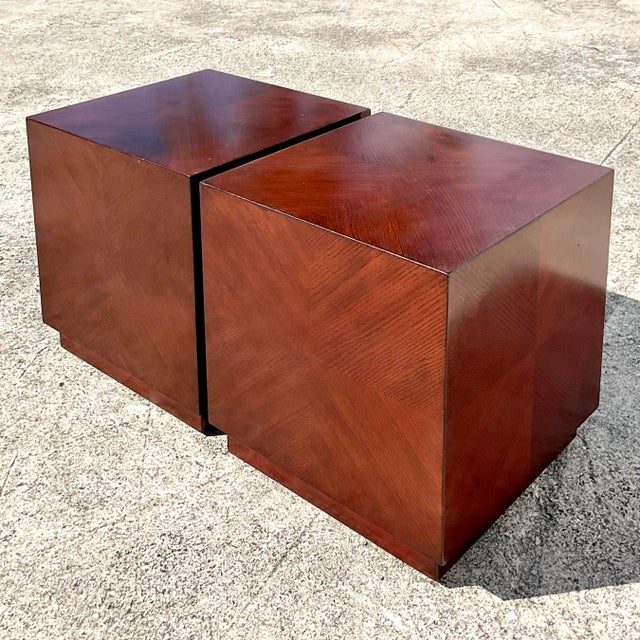 Vintage MCM Bookmatched Cube Drinks Tables - a Pair | Chairish