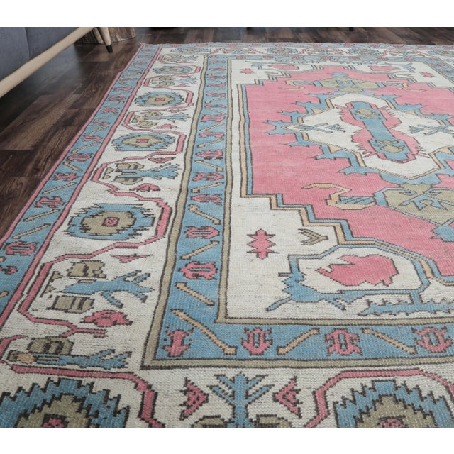 Vintage Pink Area Oushak Turkish Hand-Knotted Rug | Chairish