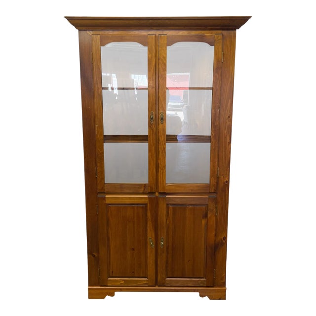 Vintage Mastercraft Traditional American Style Pine Corner Display Cabinet Chairish