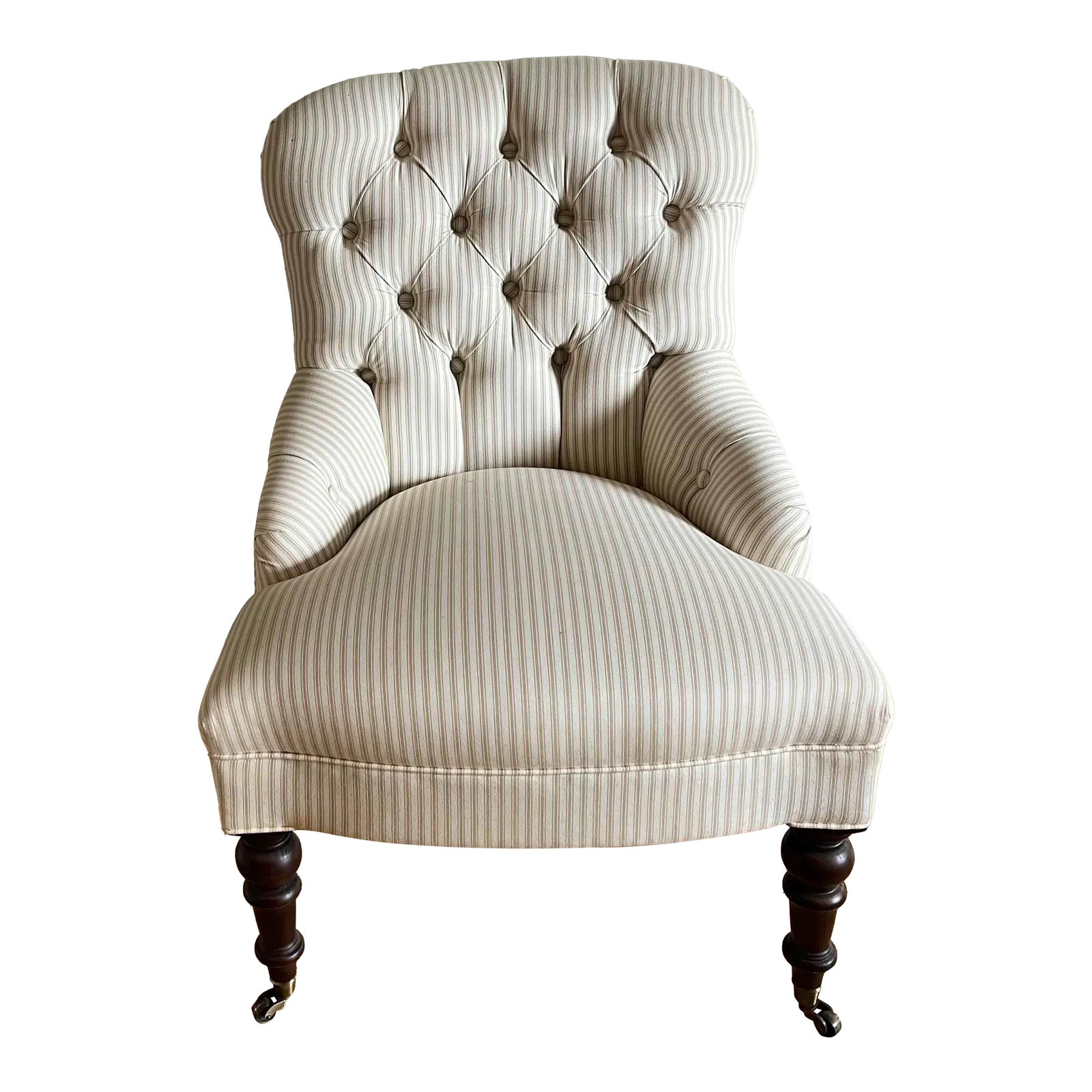 Contemporary Upholstered Button-Tufted English Roll Arm Chair | Chairish