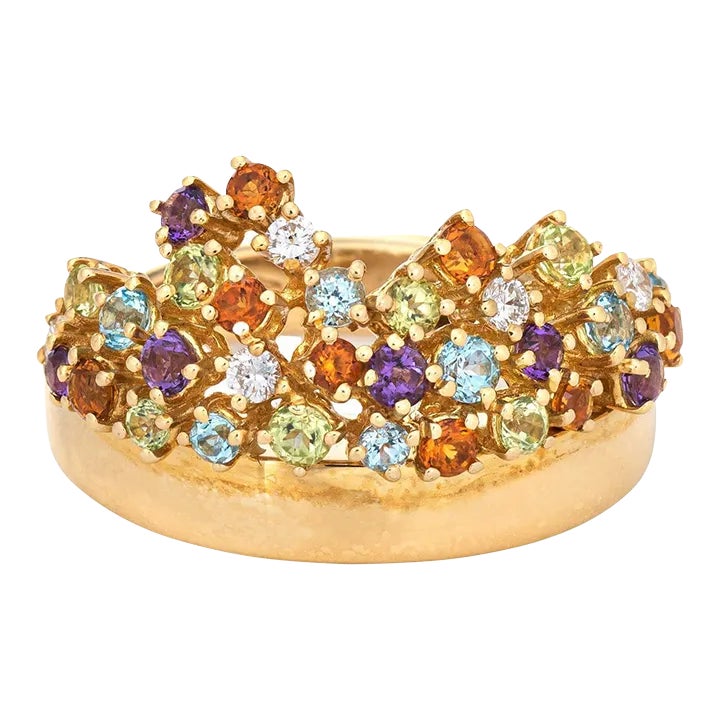 Multi Gemstone Confetti Ring Estate 18k Yellow Gold Band Fine Jewellery ...