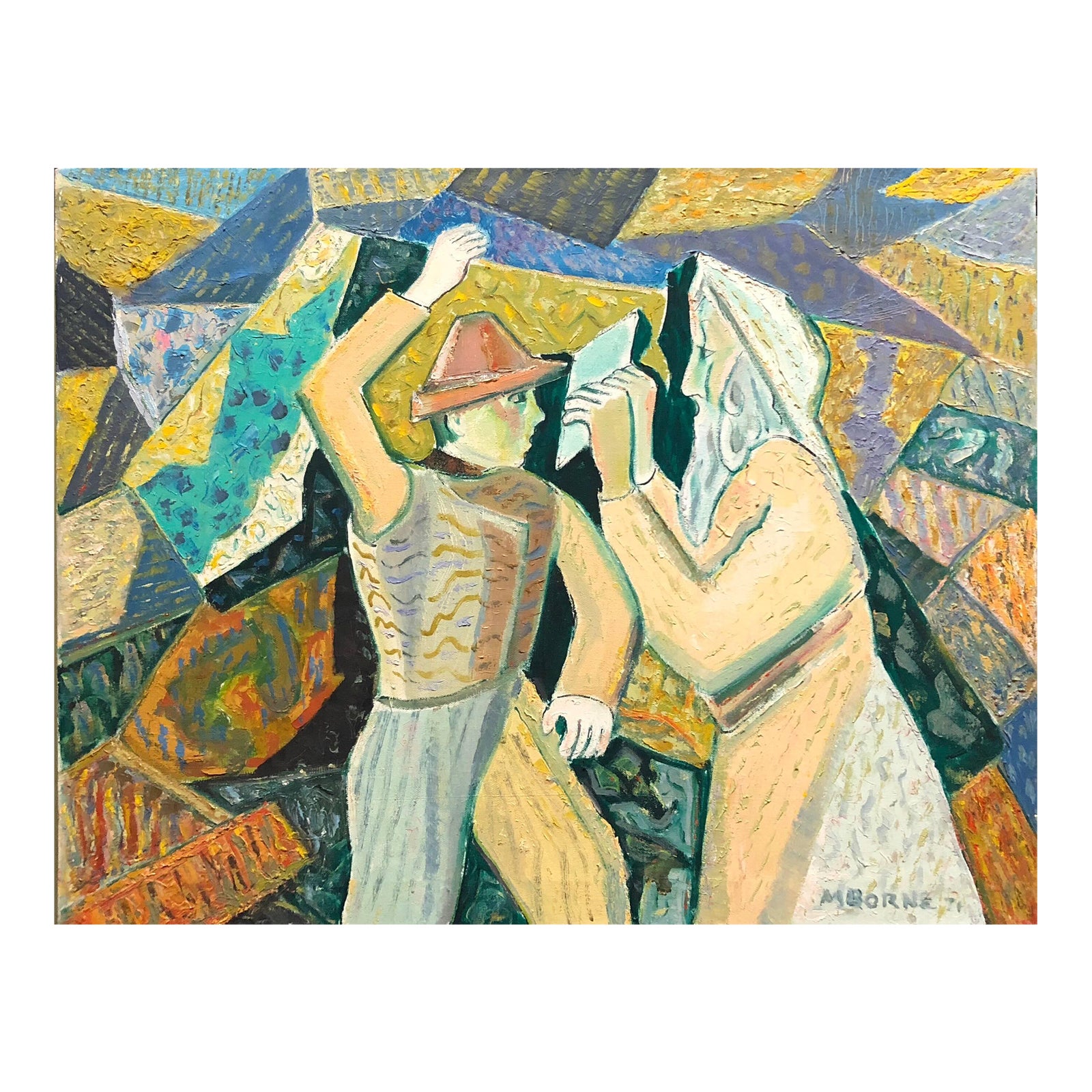 Mortimer BorneJudaica Modernist Oil Painting 'Know Thyself' Israeli Kibbutz Pioneer, Prophet ...