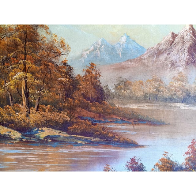 Vintage, Oil on Canvas Landscape of a Mountain Lake, by Noted Artist ...