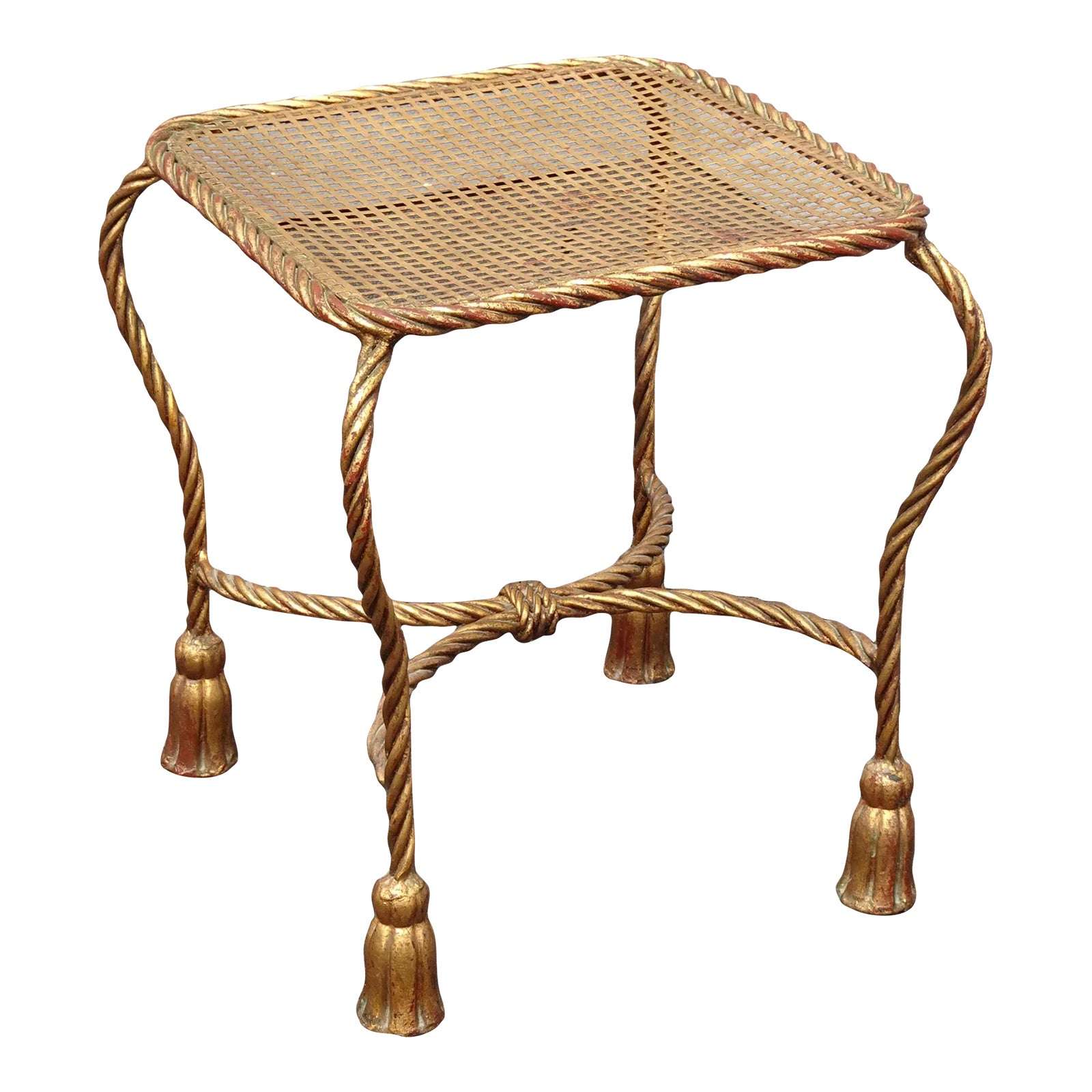 Vintage Tole Hollywood Regency Gold Gilt Rope Tassel Vanity Stool Made ...