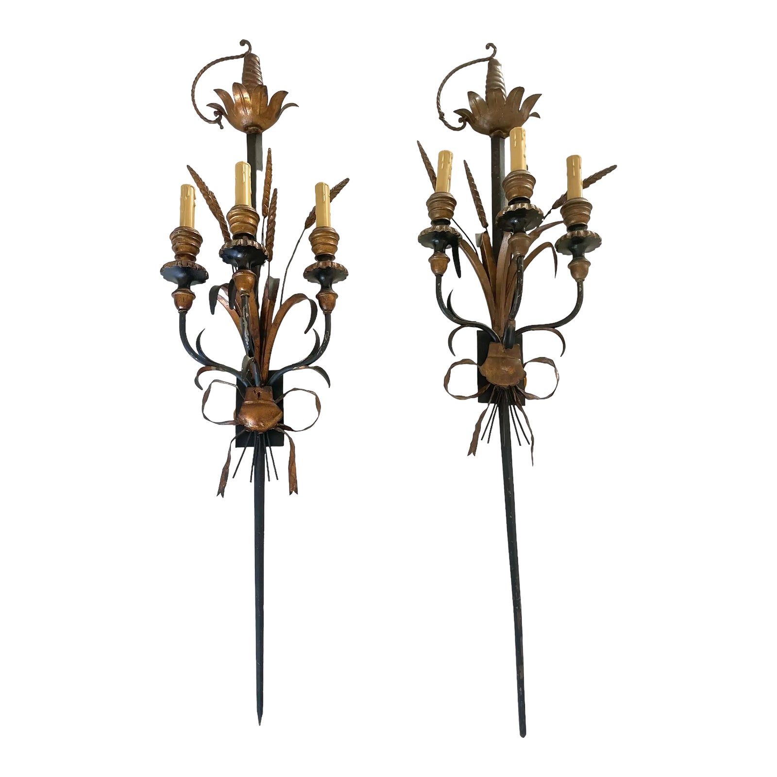 Vintage Italian Tole Sword Candlelight Sconces- a Pair | Chairish