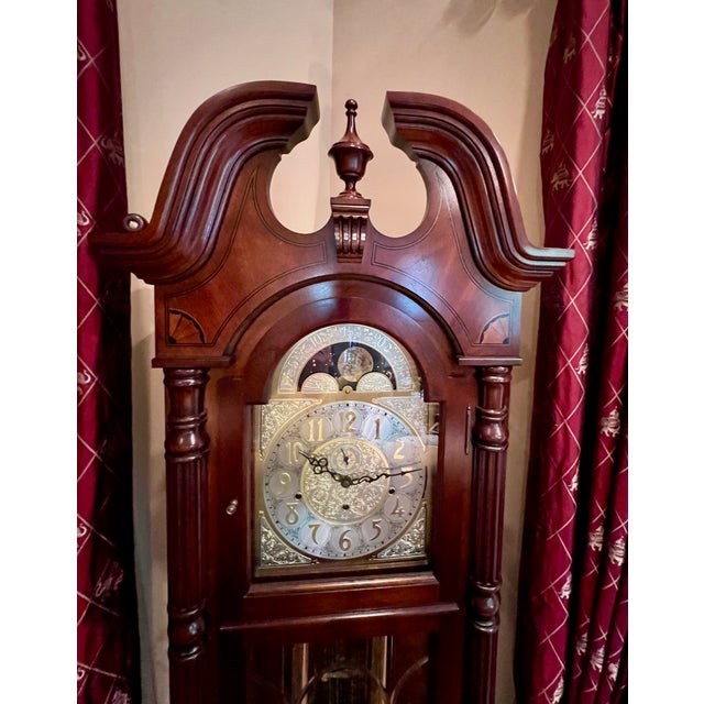 1990s Sligh Auburn Cherry Wood Grandfather Clock | Chairish