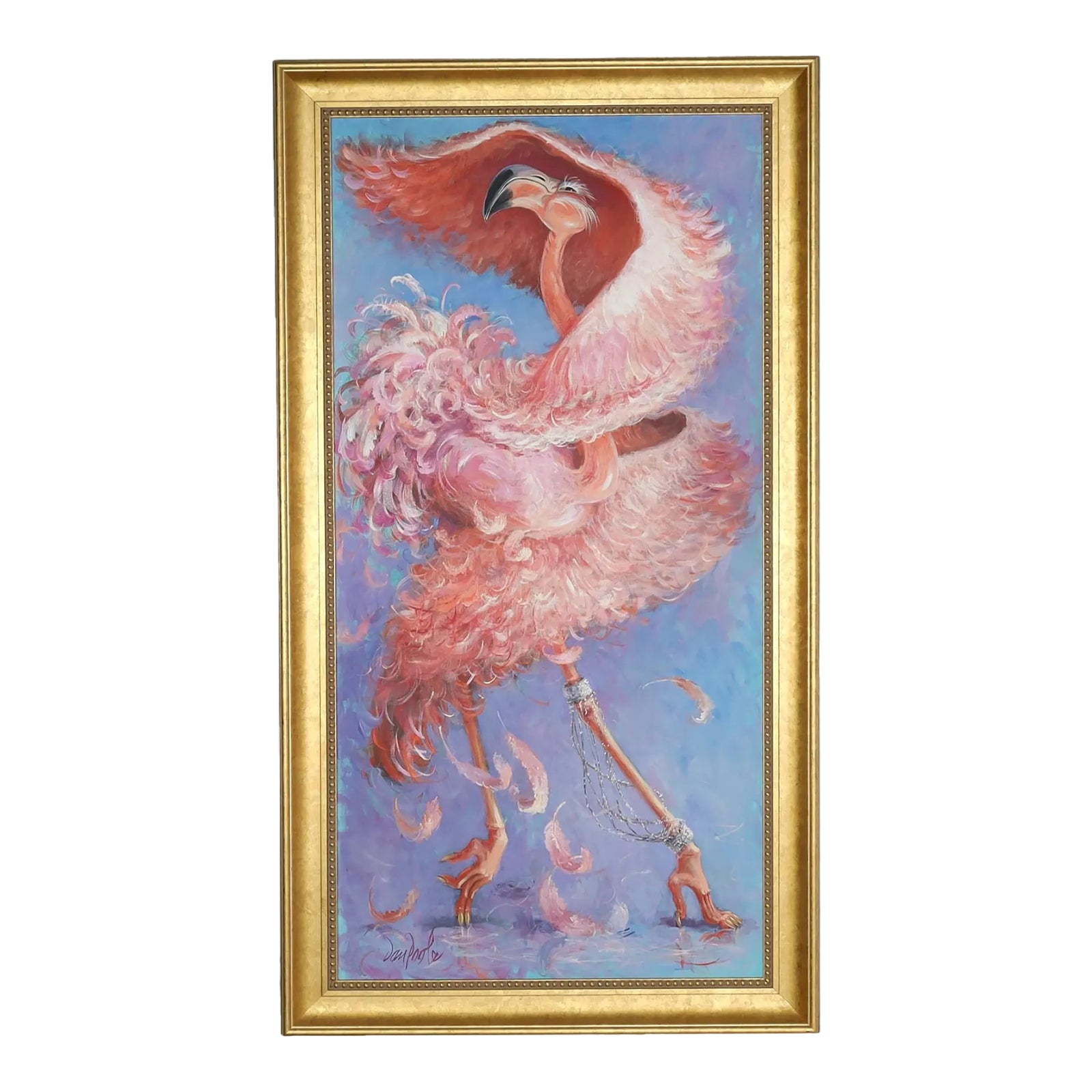 Vintage Dancing Flamingo Painting by Dan Poole | Chairish