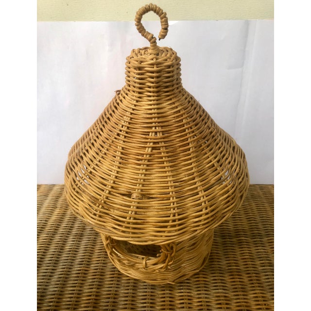 Vintage Natural Woven Wicker Rattan Bird Hut | Chairish