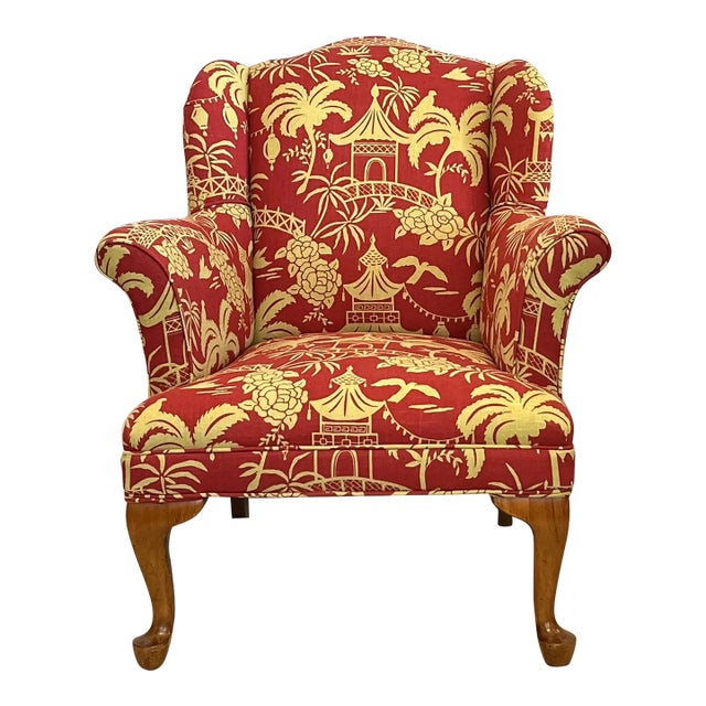 Diminutive Newly Reupholstered Chinoiserie Linen Toile Wingback Chair ...
