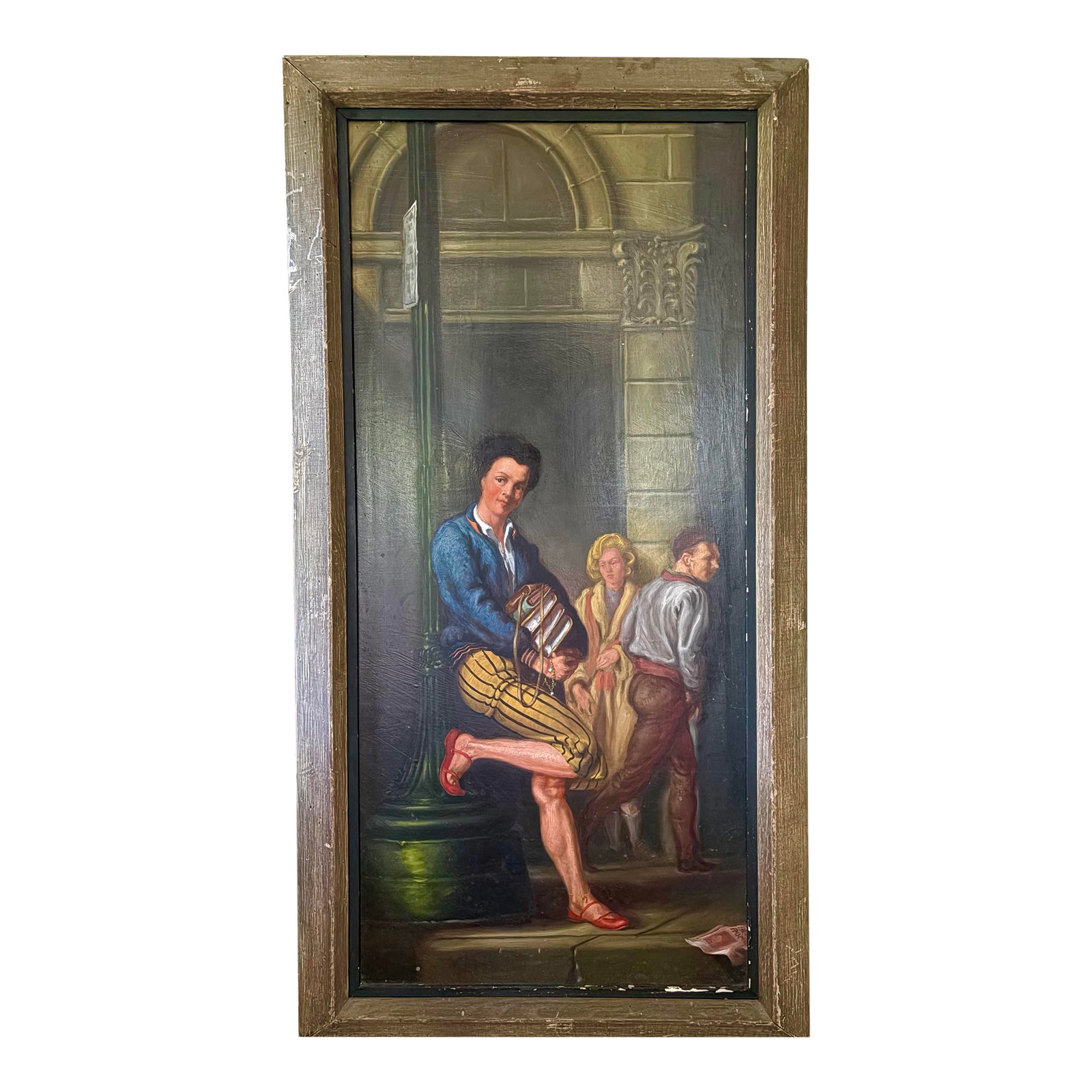 Evan Keehn Oil Painting on Board, Baltimore Lady Leaning on Lamp Post ...