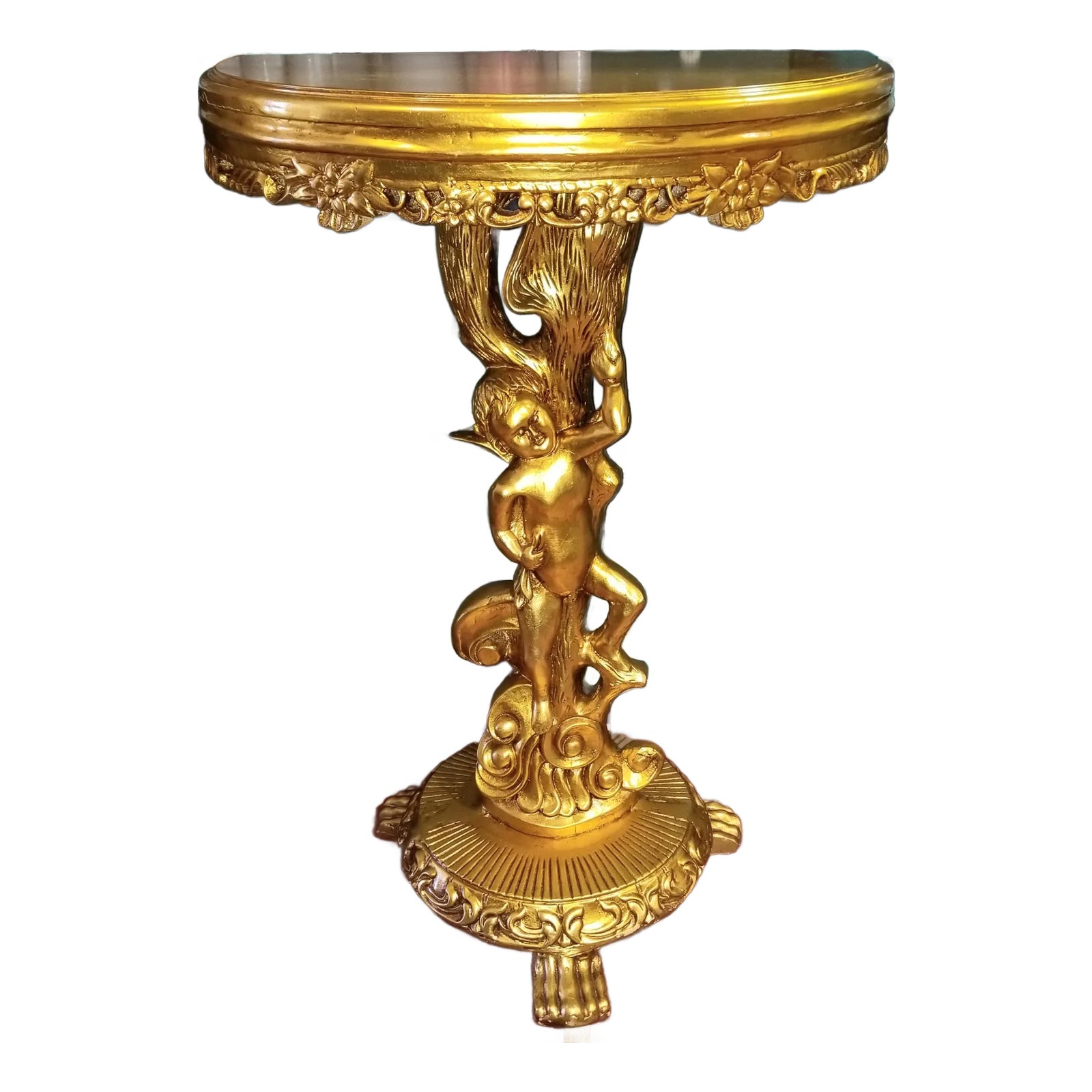 1980s Cherub Gilt Demilune Console Table | Chairish