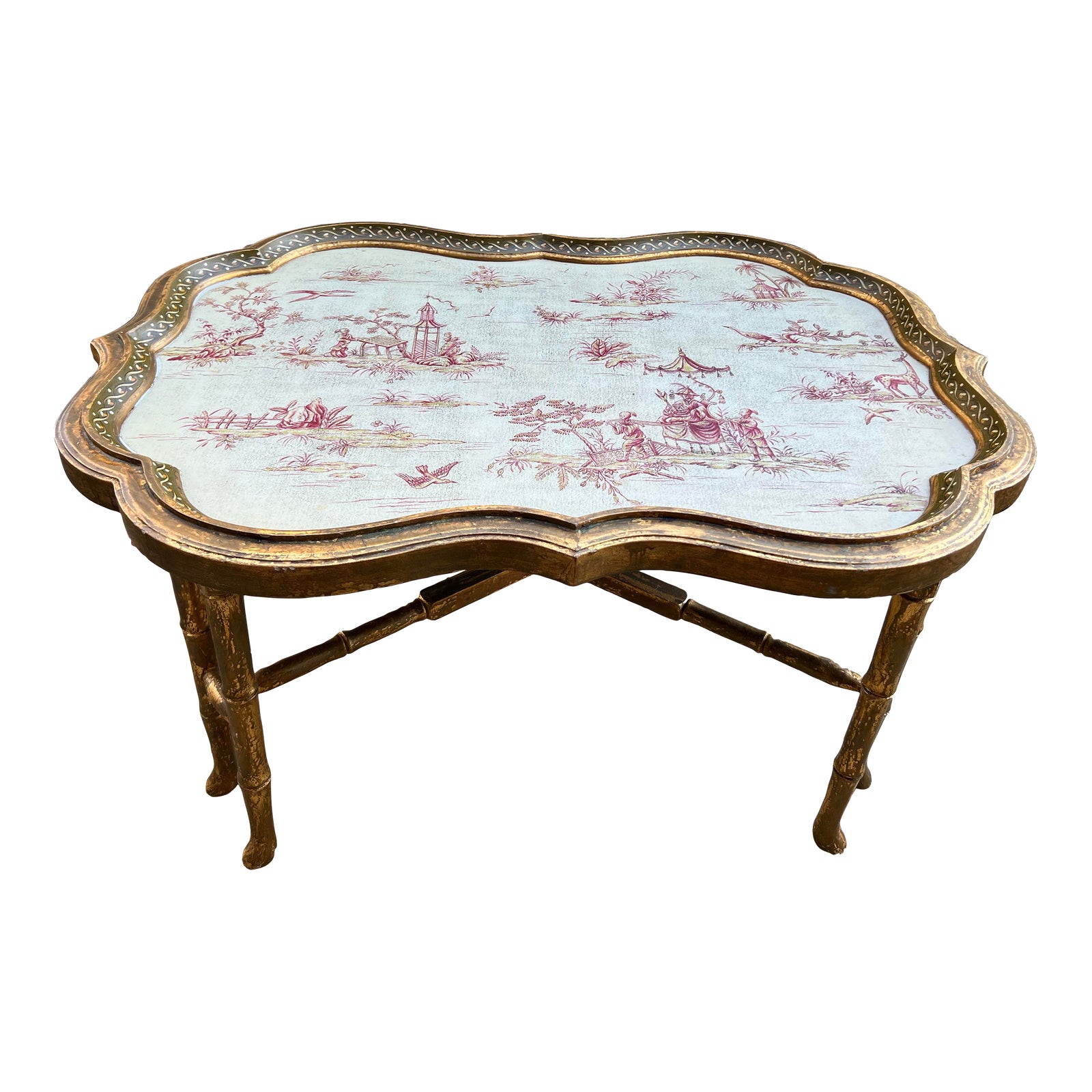 1980s Vintage Sarreid Ltd Chinoiserie Toile Folding Tray Coffee Table ...