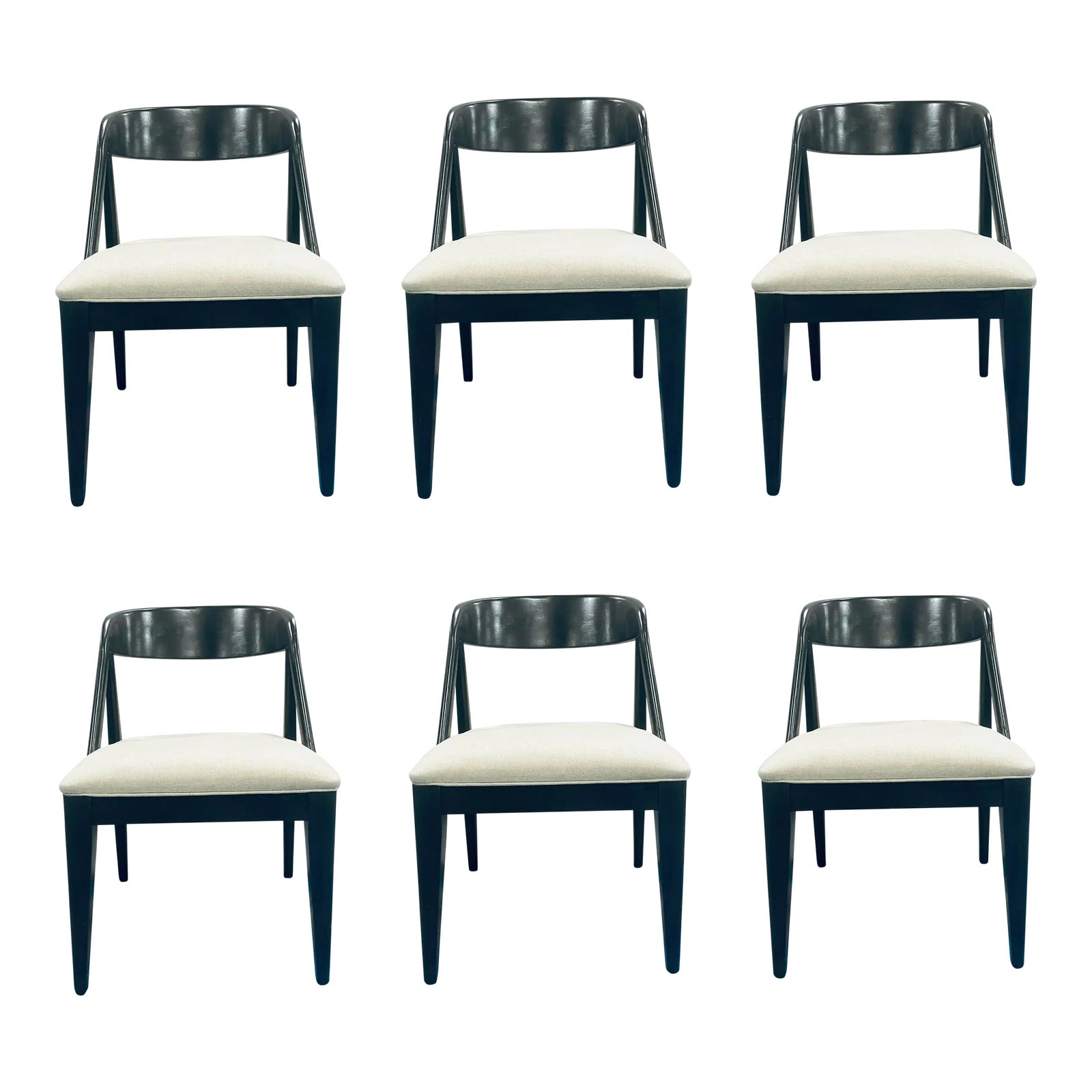 Modern Black Finished Wood Curved Back Dining Chairs Set of 6 | Chairish