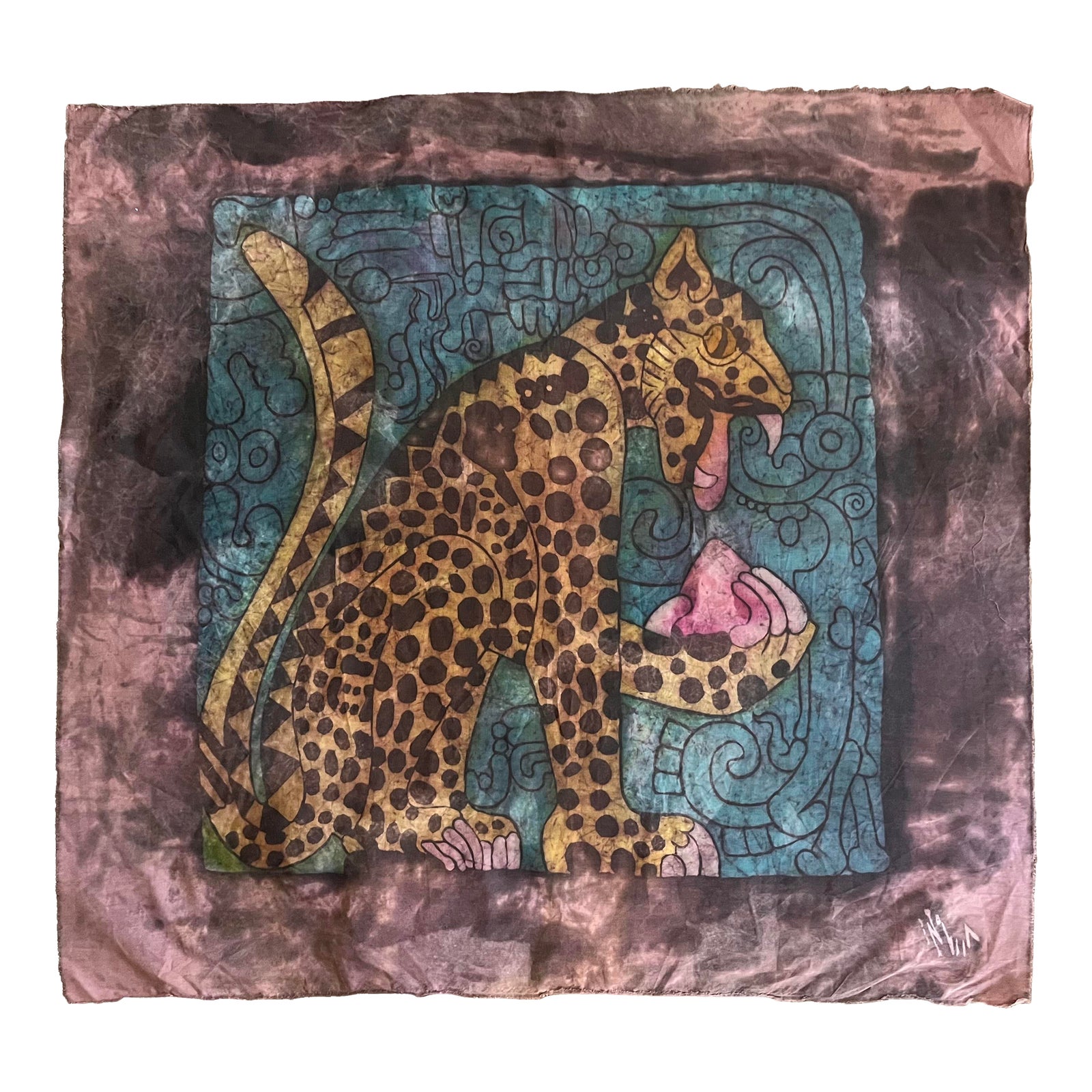 Late 20th Century Original Batik Painting of Cheetah or Leopard Signed ...