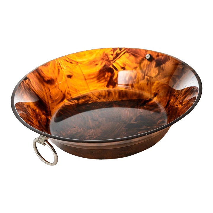 Italian Large Faux Tortoise Shell Bowl With Chrome Handles, 1970s ...
