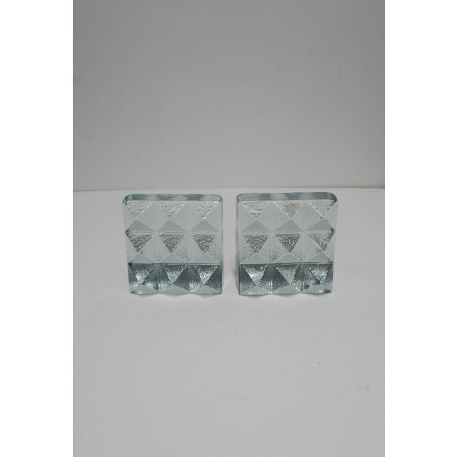 Ice Blue Blenko Glass Pyramid Bookends, Pair | Chairish