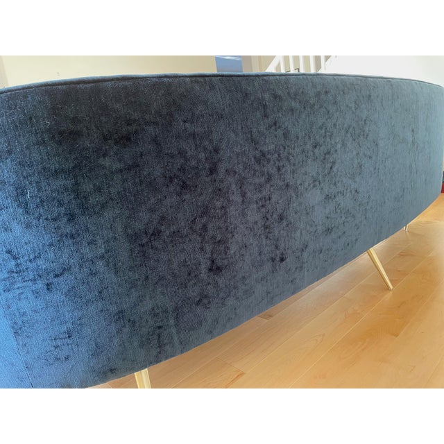 Lee Industries Indigo Blue Modern Vanguard Velvet Sofa | Chairish