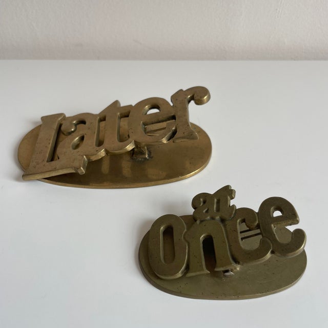 1960s Brass Letter Clips / Letter Holders, "At Once" and "Later"- Set ...
