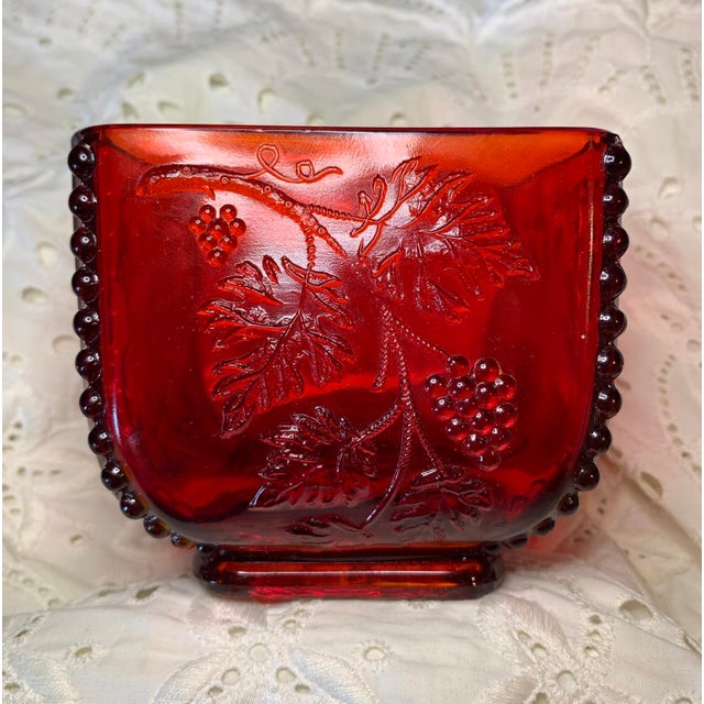 Mid 20th Century Fenton Ruby Red Glass Square Candy Dish Grape Leaves ...