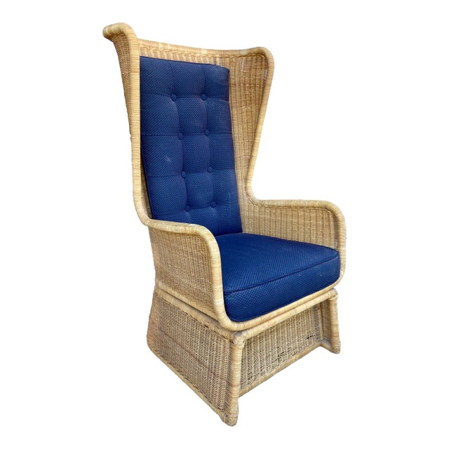Late 70's Wingback Rattan Chair on Casters | Chairish