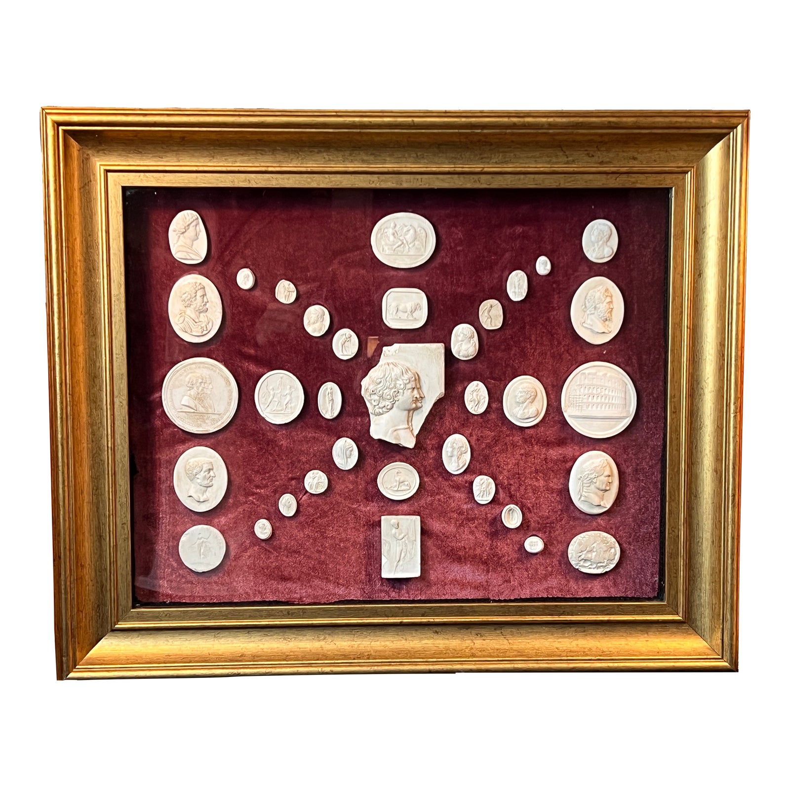 Large Framed Grand Tour Neoclassical Plaster Cast Intaglio Arrangement ...