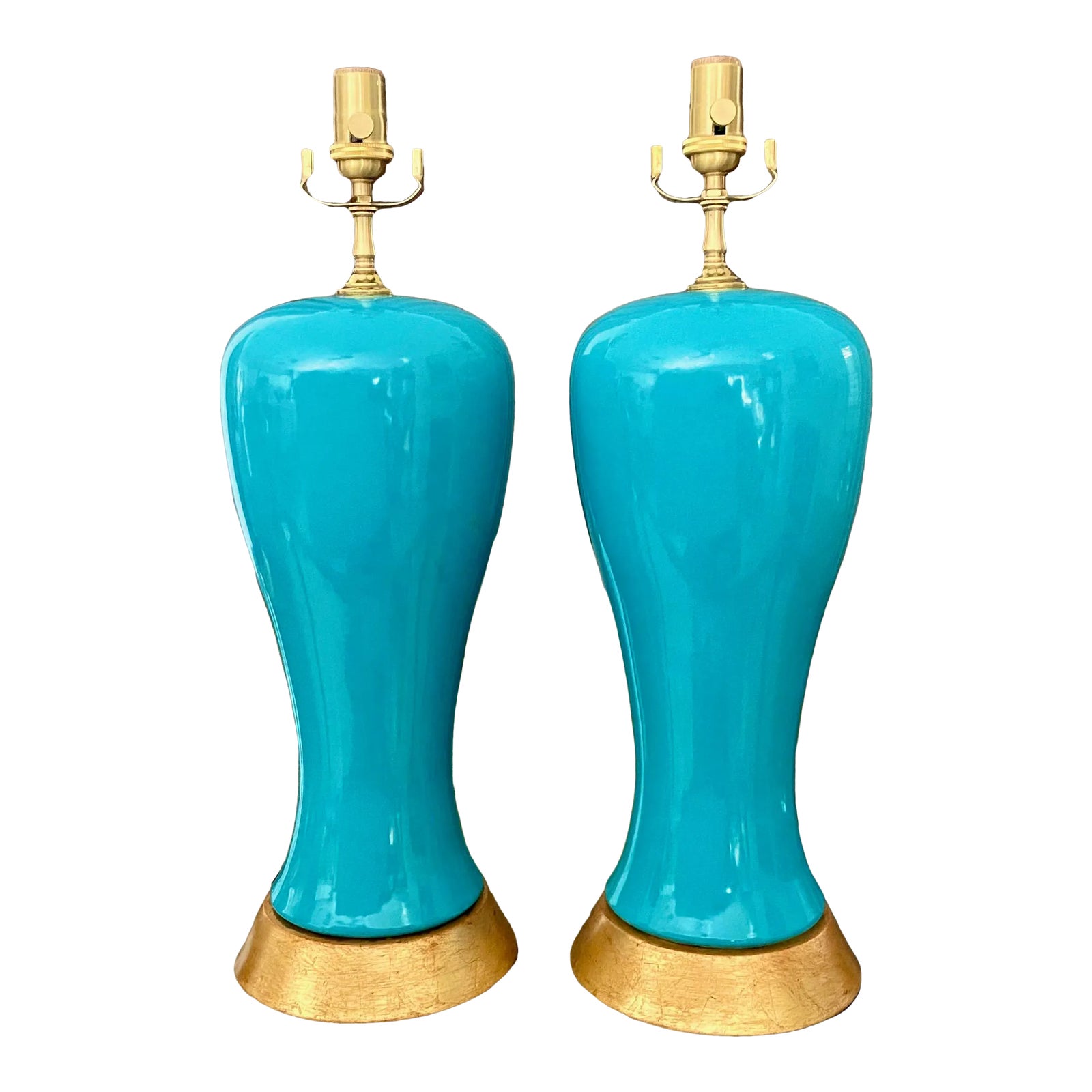 Pair Modern Turquoise Blue Ceramic Table Lamps | Chairish