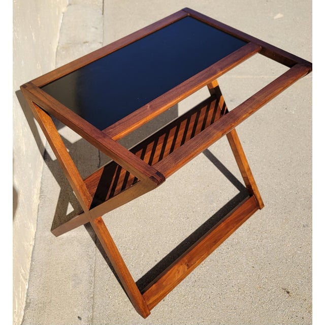 Vintage 1960s Teak Danish X-Frame Tray Table With Magazine Holder ...