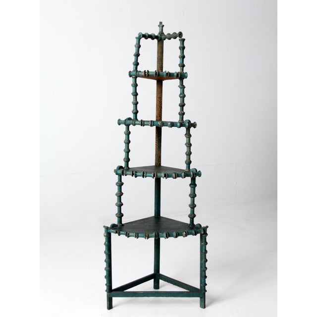 Antique Folk Art Spool Corner Shelf | Chairish