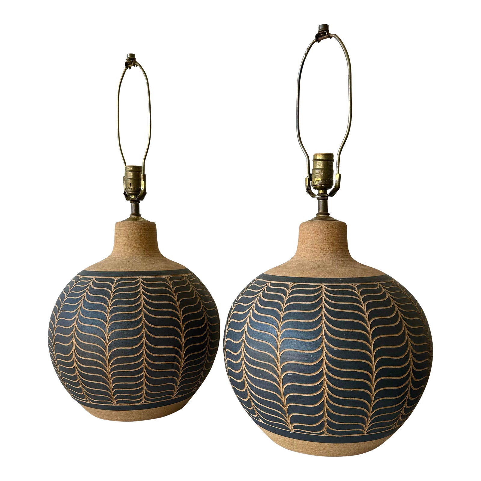 1970s Larry and Terry Brown Iron Oxide Studio Pottery Lamps - a Pair ...