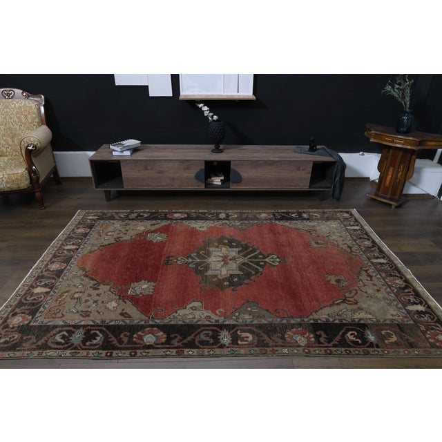 1970s Vintage Turkish Handmade Wool & Cotton Red Area Rug | Chairish