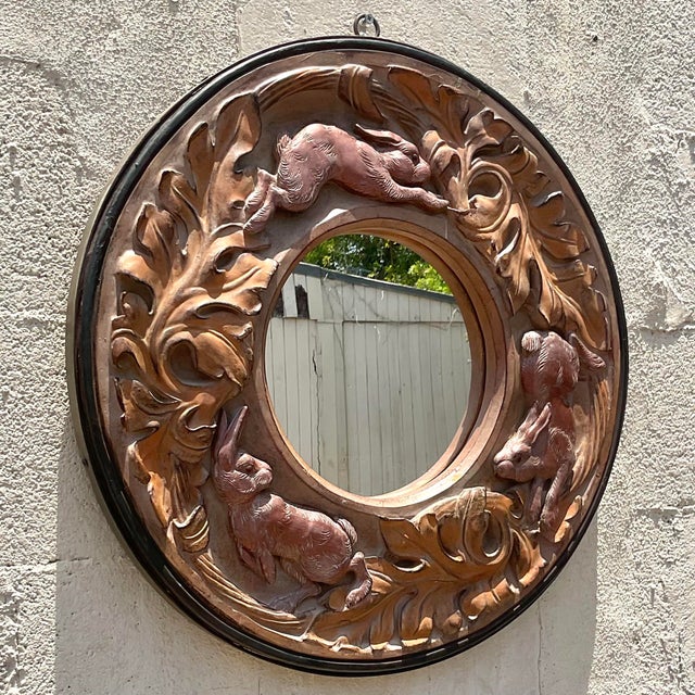 Vintage Boho Molded Resin Rabbit Mirror | Chairish