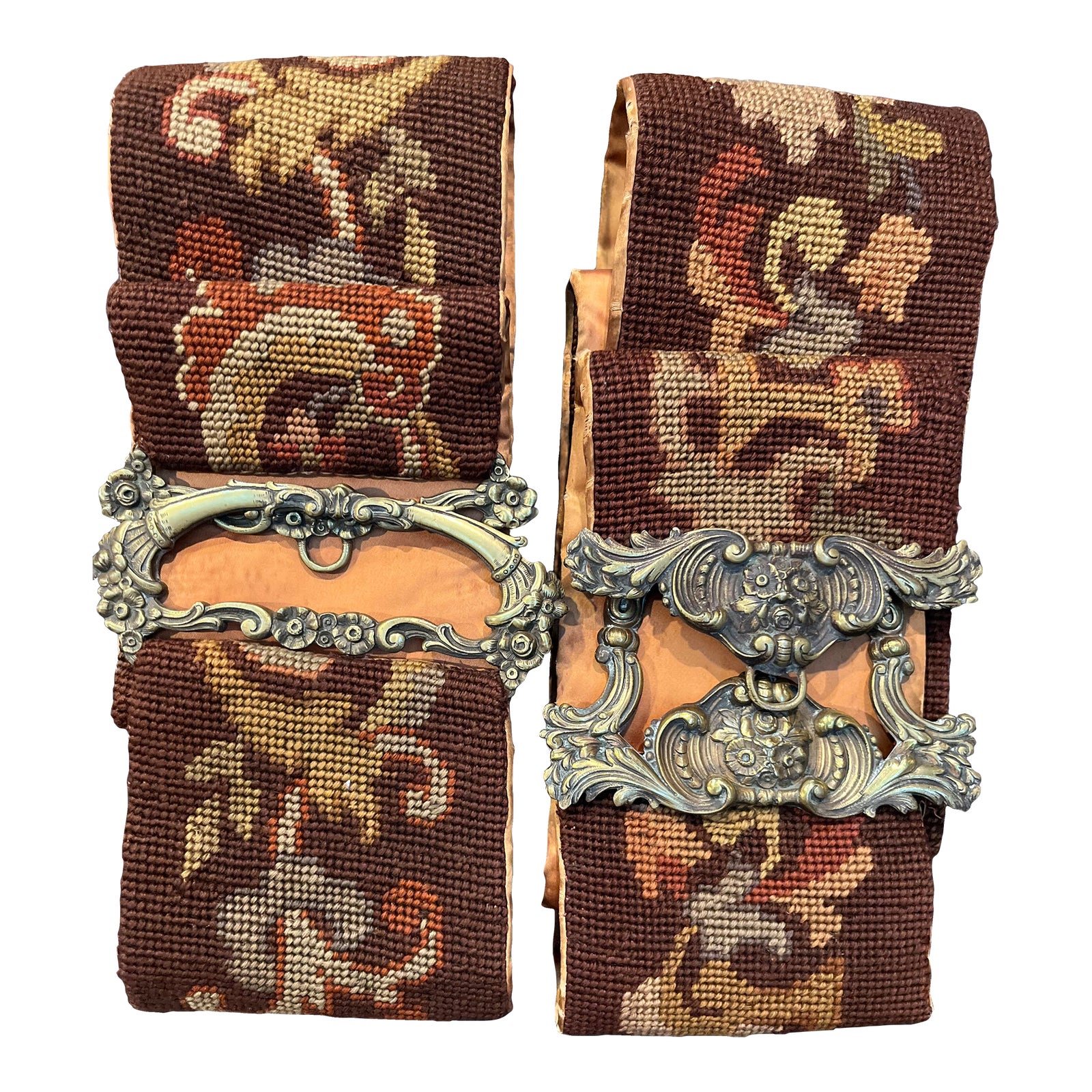 Pair of 19th Century Needlepoint Victorian Bell Pulls With Brass ...