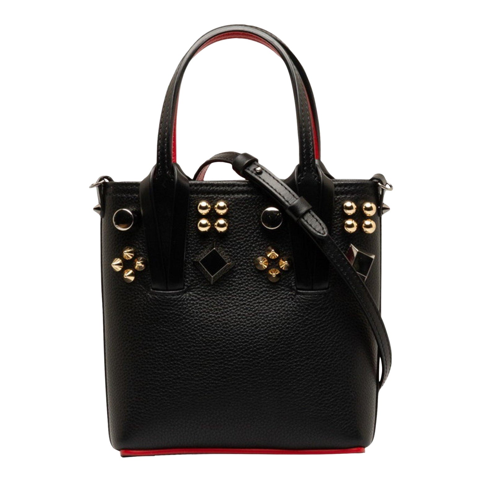 Christian Louboutin Cabata Studded Handbag Shoulder Bag Black Red ...
