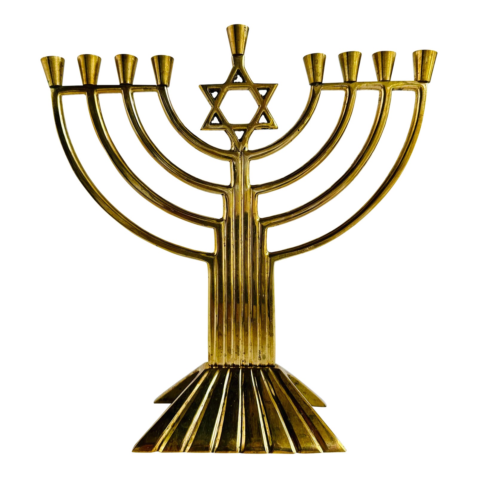 Modernist Brass Menorah | Chairish