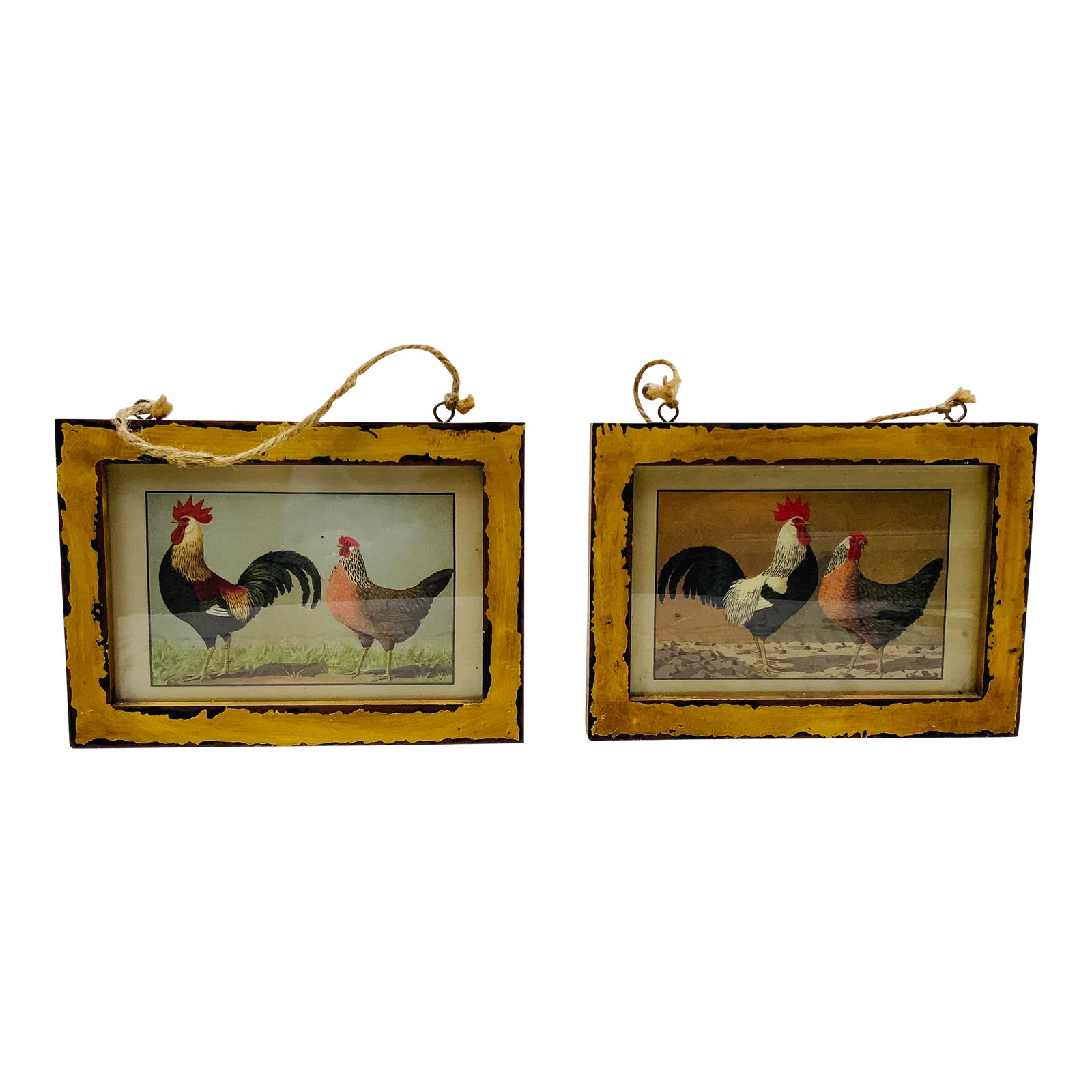 Late 20th Century Pair of Rustic Still Life Chicken Prints | Chairish