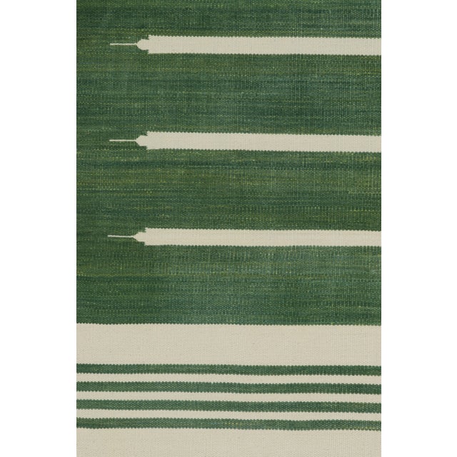 Rug & Kilim’s Contemporary Dhurrie Rug in Green and Off-White Stripes ...