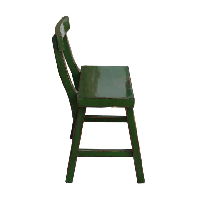 Distressed Grass Green Short Chair Wood Stool With Back | Chairish
