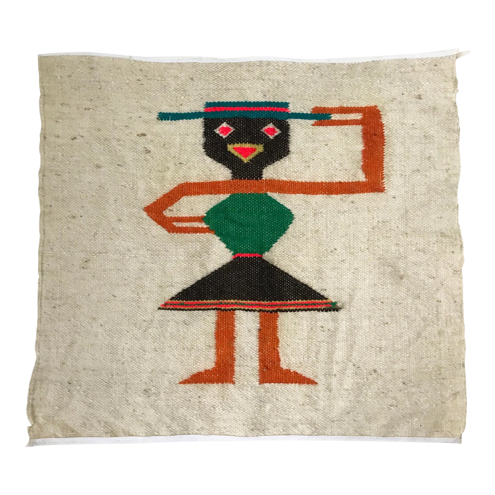 Vintage 1970s Latin American Handwoven Wool Figure With Hat and Dress ...