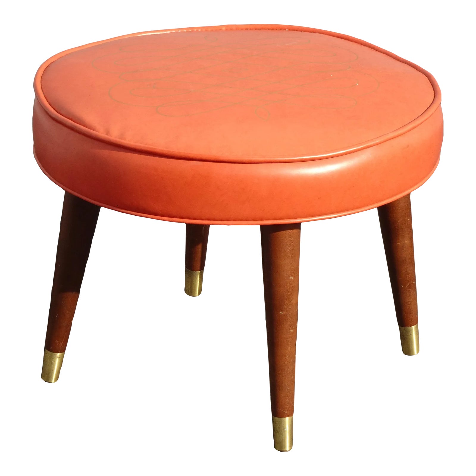 Vintage Mid Century Modern Orange Footstool Bench W Peg Legs Stool ...
