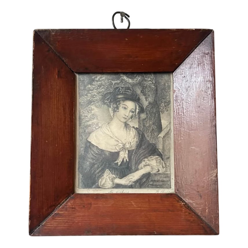 M. Christian, Georgian Lady in Dress, Pencil Drawing, Framed | Chairish