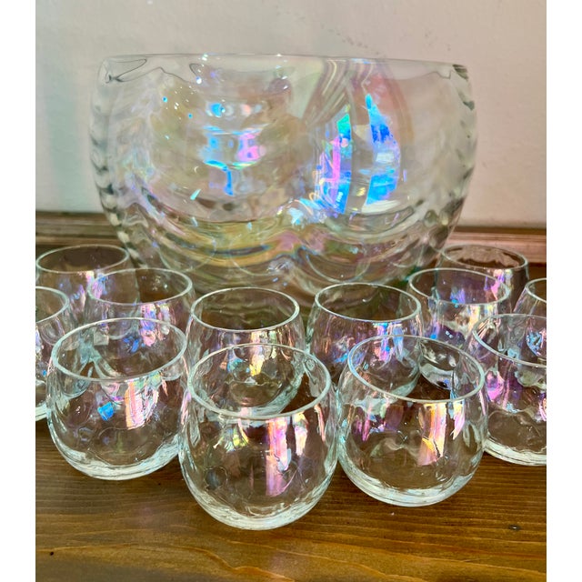 Vintage-Mid Century Draping Iridescent Glass 13 Piece Punch Bowl Set ...
