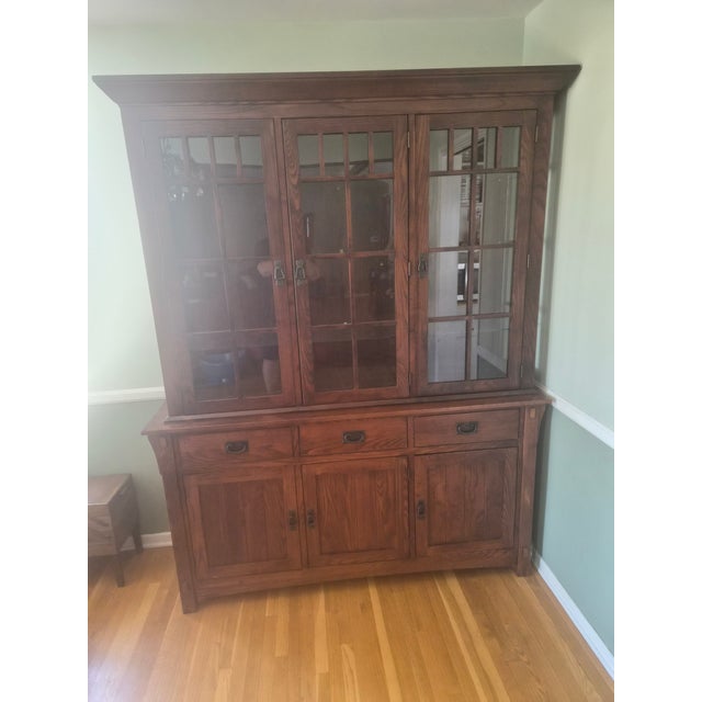 1950s Stickley-Style Mission Oak Lighted China Cabinet Hutch | Arts ...