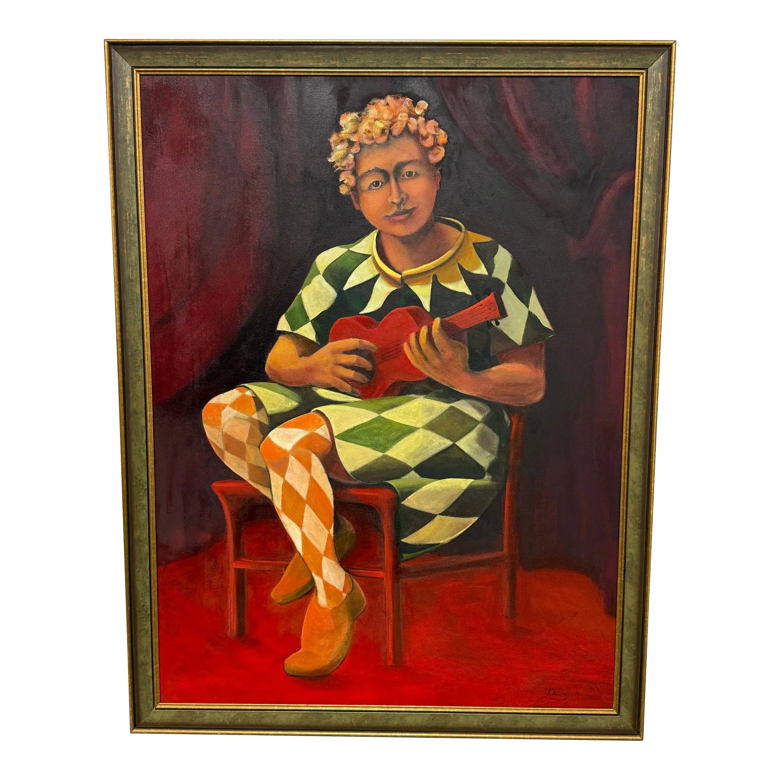 Circa 2006 David Delany Original Painting "Court Musician" | Chairish