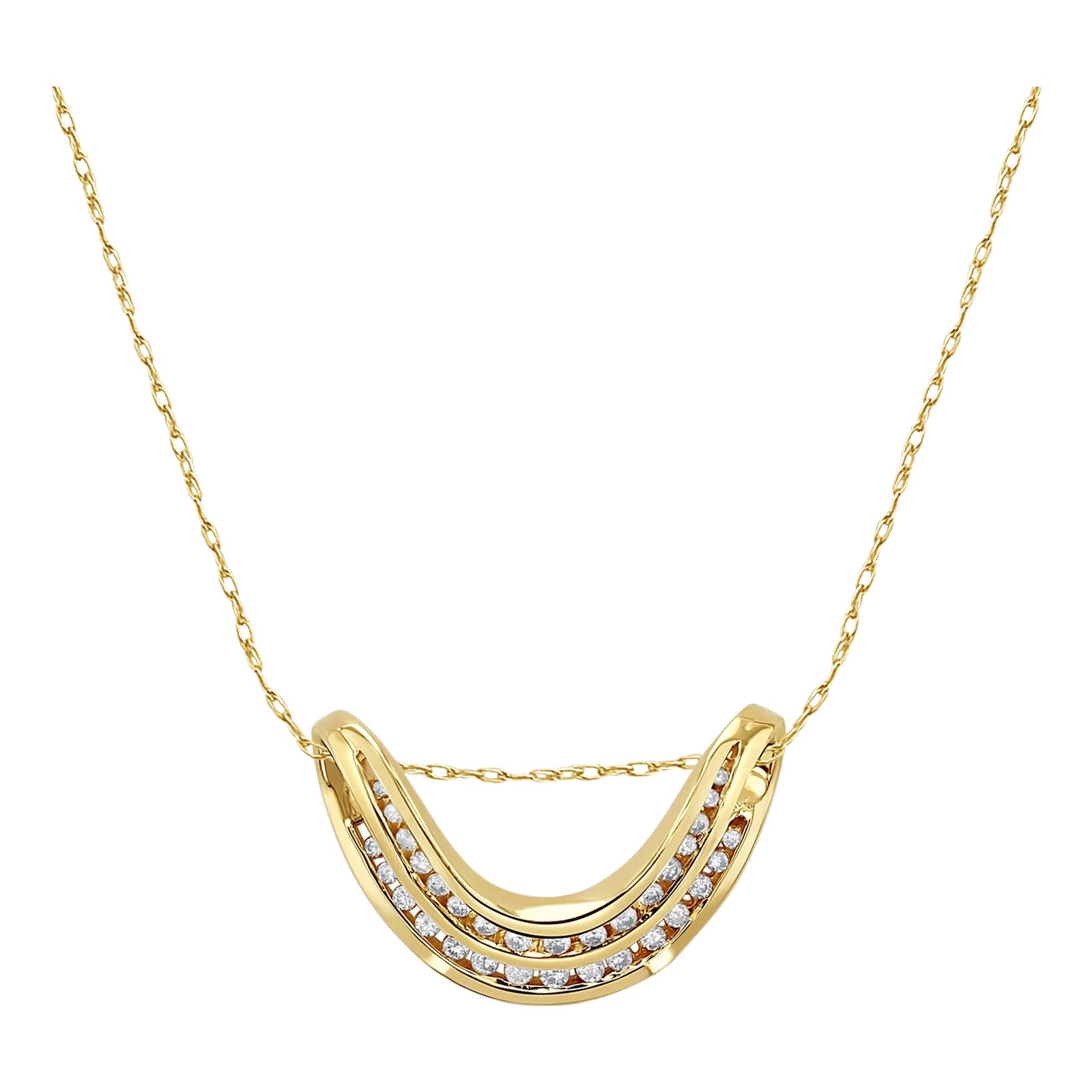 Double Row Diamond Slider Necklace 16" | Chairish