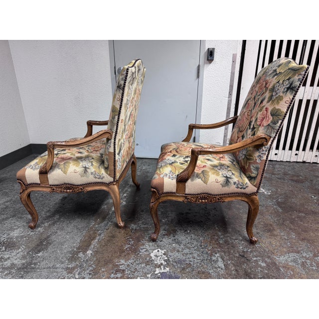 French Regency Louis XV Style Fauteuil Arm Chairs, a Pair. | Chairish