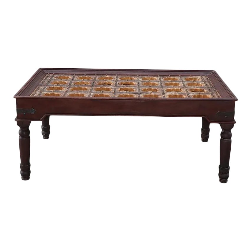 Indian Carved Teak Wood Door Repurposed Dining Table | Chairish