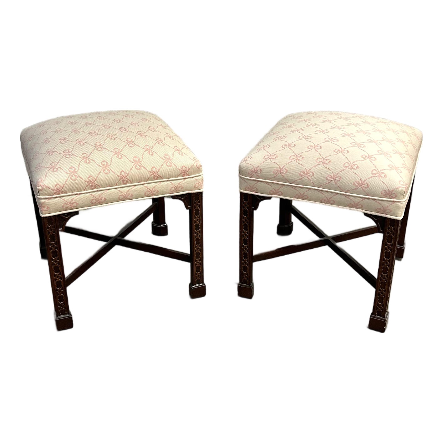 1980s Chinese Chippendale Style Pair of Benches Attributed to Baker ...