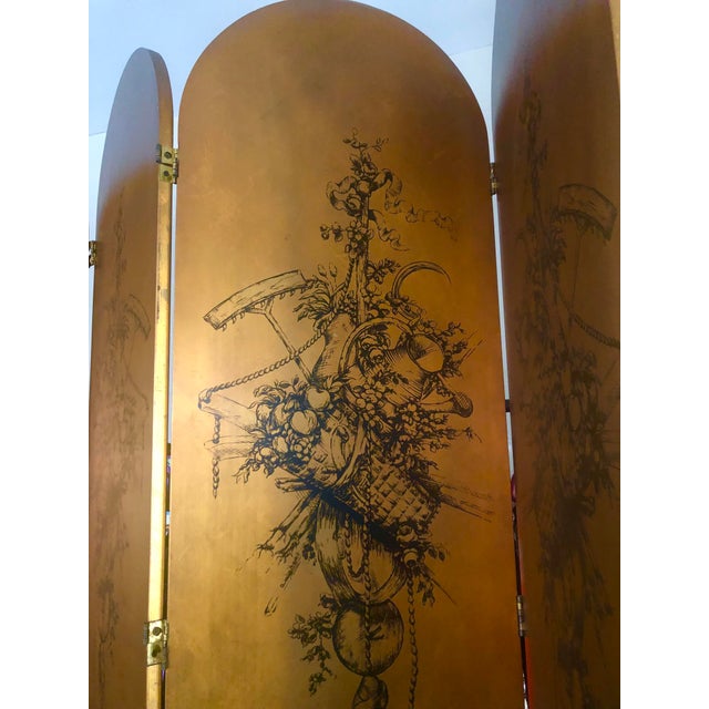 Vintage 1970 Gilded Four Panel Screen Room Divider by Edna Kaylor ...